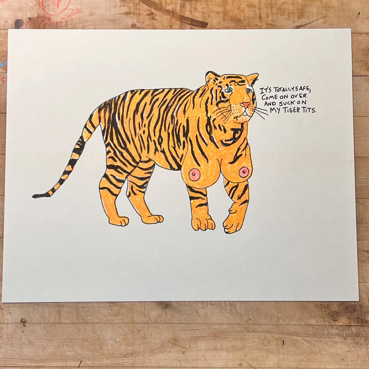 TIGER TITS 11"X14" PRINT(ENTRY TICKET TO WIN HAND KNIT RUG) – POROUS WALKER